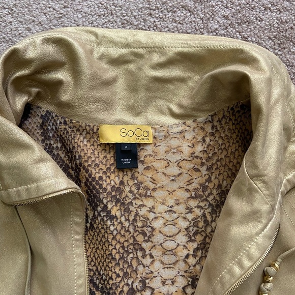 St. John | Jackets & Coats | Soca St John Gold Lamb Leather Metallic Jacket Size P Fits Sm ...